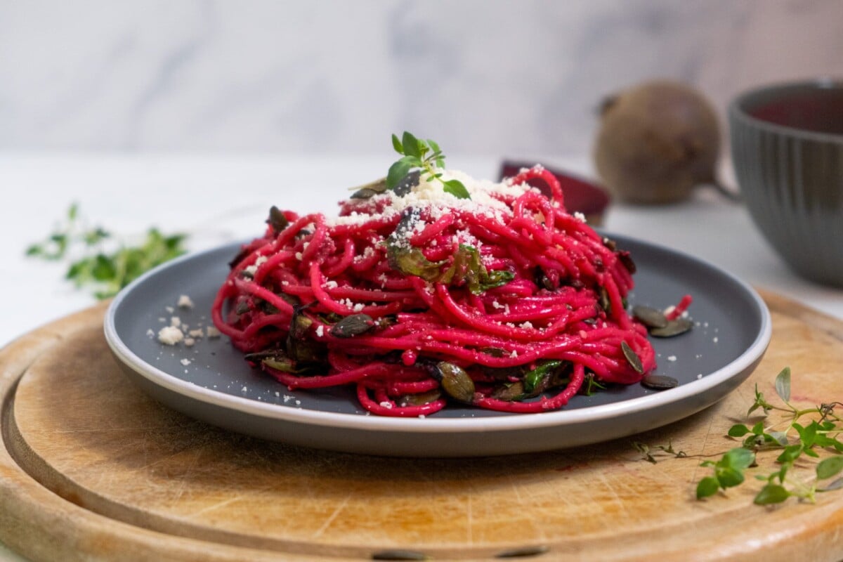 Roasted Beet Pasta Sauce with Spaghetti | One Hungry Bunny