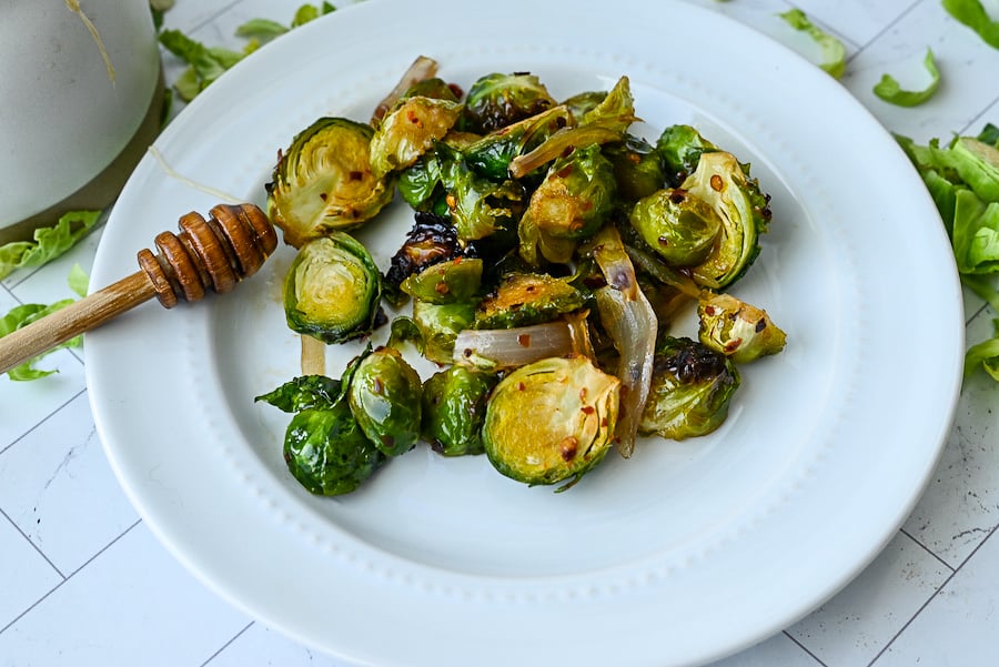 Hot Honey Brussels Sprouts Recipe | One Hungry Bunny